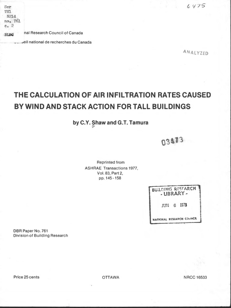 ASHRAE-77 - Calculation of Wind & Stack Effect Infiltration in Tall ...