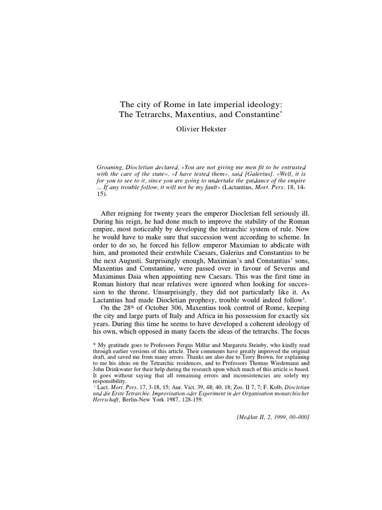 The City of Rome in Late Imperial Ideology. The Tetrarchs, Maxentius ...