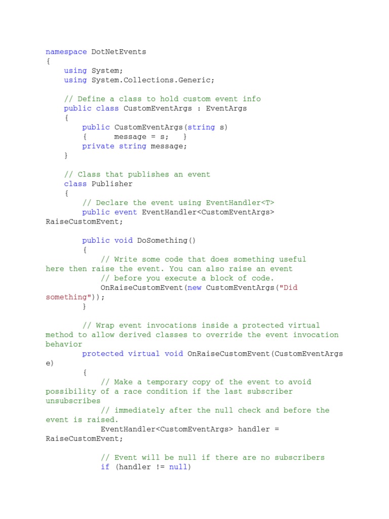 C# CustomEvent Publisher Subscriber | PDF | Message Passing | String ...