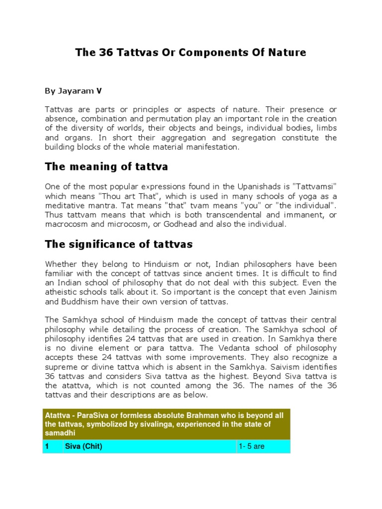 The 36 Tattvas or Components of Nature | PDF | Ancient Indian ...