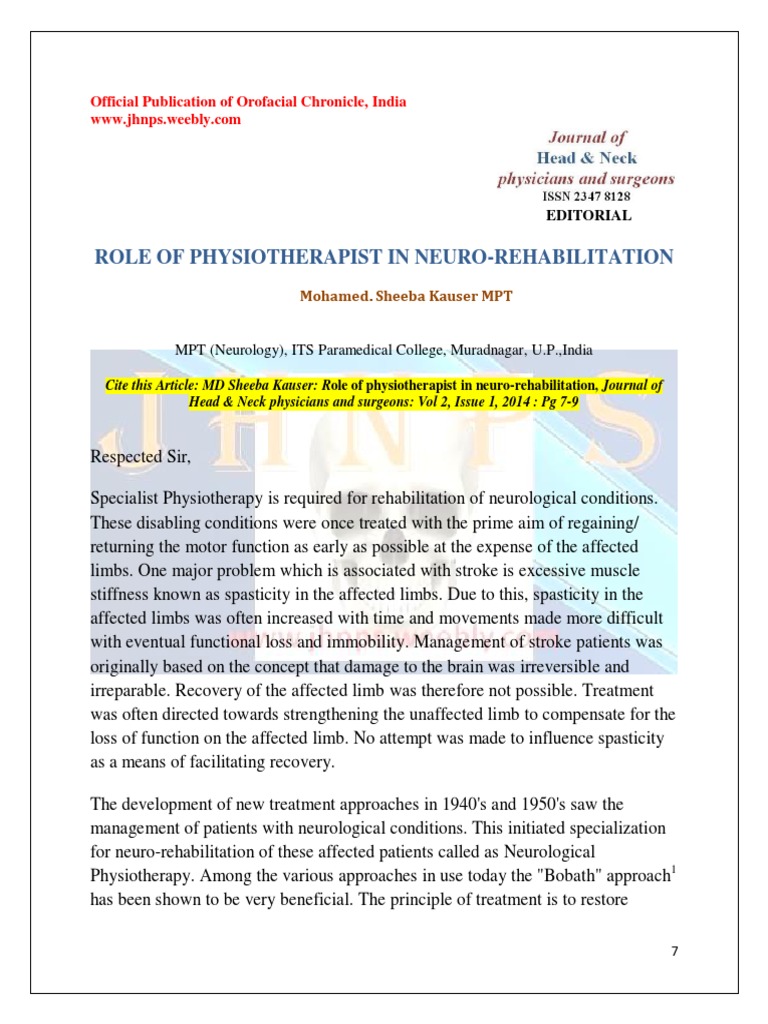 Role of Physiotherapist in Neuro-Rehabilitation | PDF | Physical ...