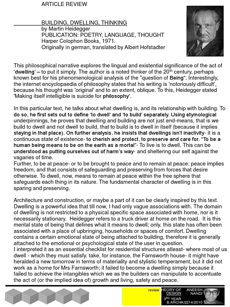 Building, Dwelling, Thinking | PDF | Martin Heidegger | Western Philosophy