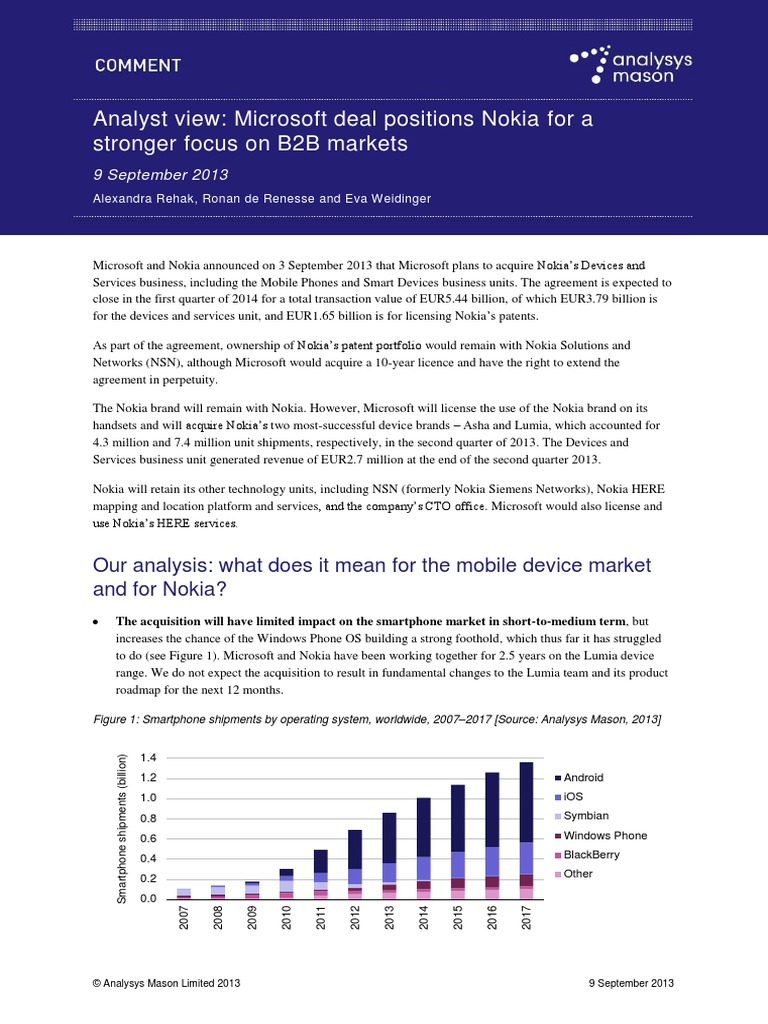 Analysys Mason Microsoft Nokia Deal Sept2013 RDMM0 | PDF | Nokia | Telephony Equipment