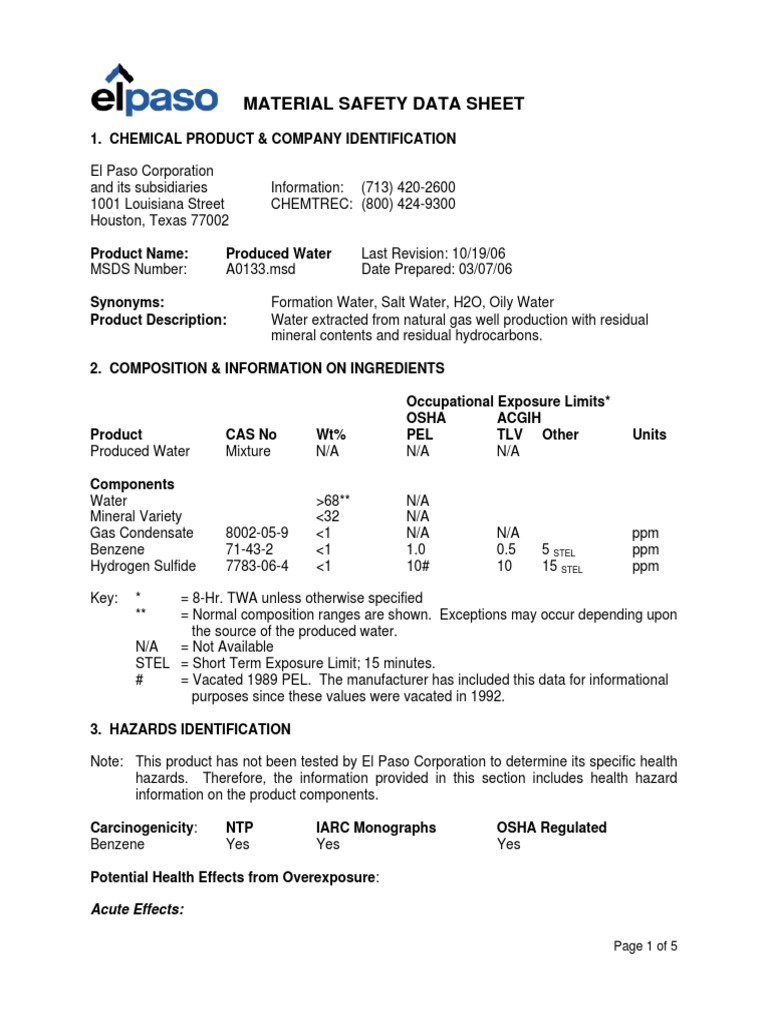 MSDS - 3 Produced Water - Typical | Firefighting | Fires