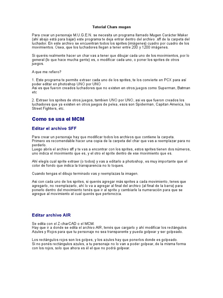 Tutorial Chars Mugen Pdf Videojuegos Ocio