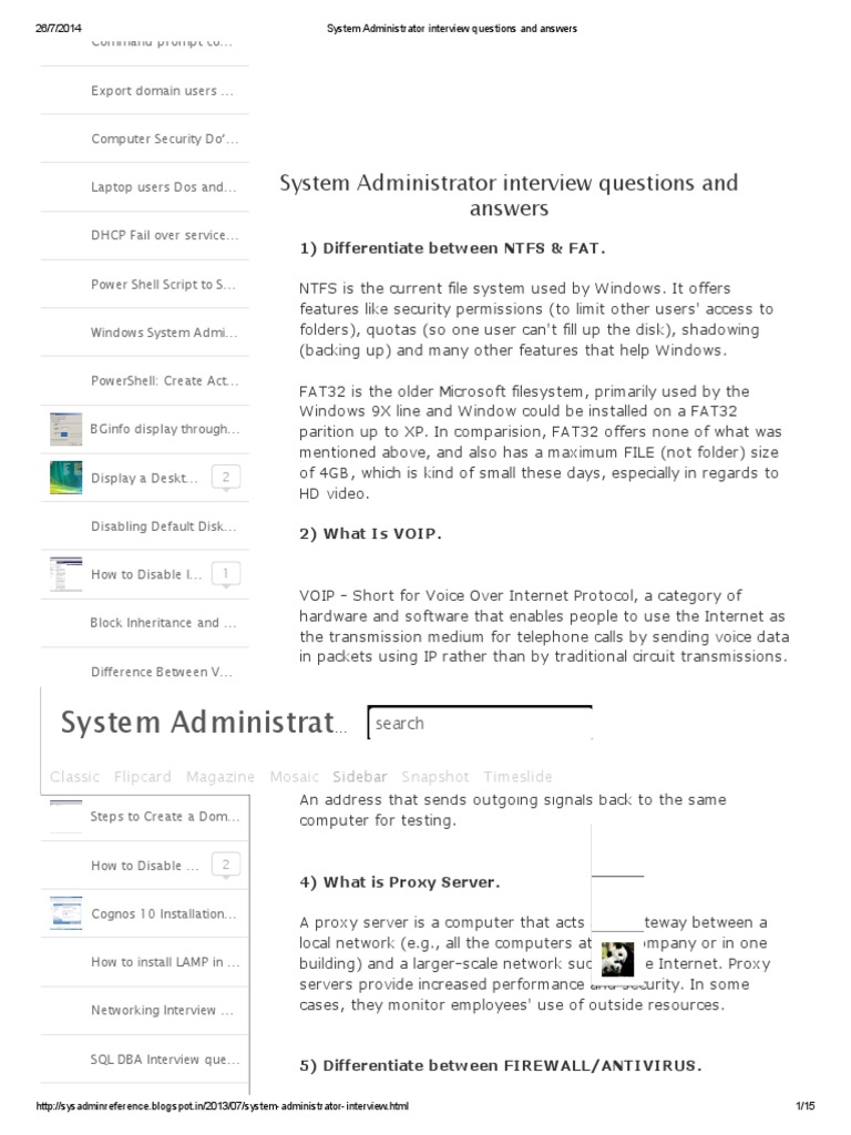 System Administrator Interview Questions and Answers | PDF | Active ...