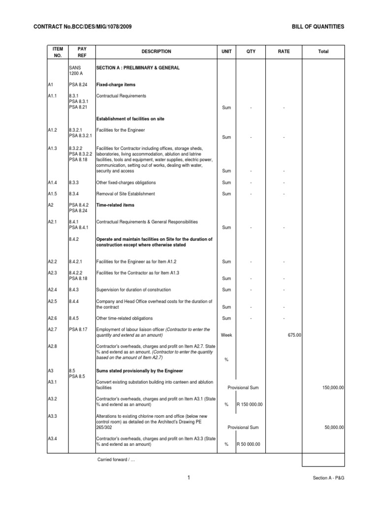 Civil Bill of Quantities-1 | PDF | General Contractor | Valve