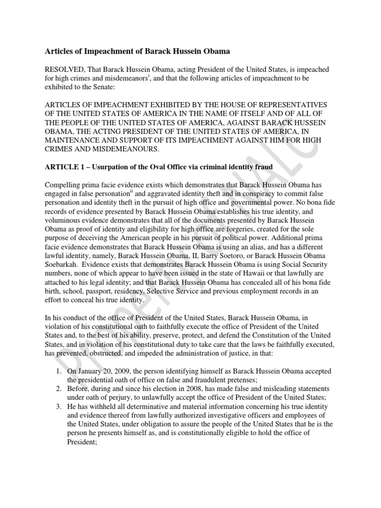 NALC: Articles of Impeachment of Barack Hussein Obama | PDF | Treason ...