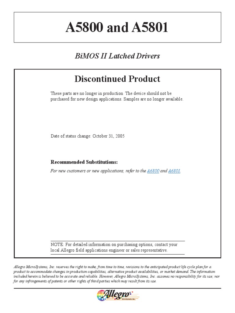 A5800 and A5801: Discontinued Product | PDF | Cmos | Electronic Circuits