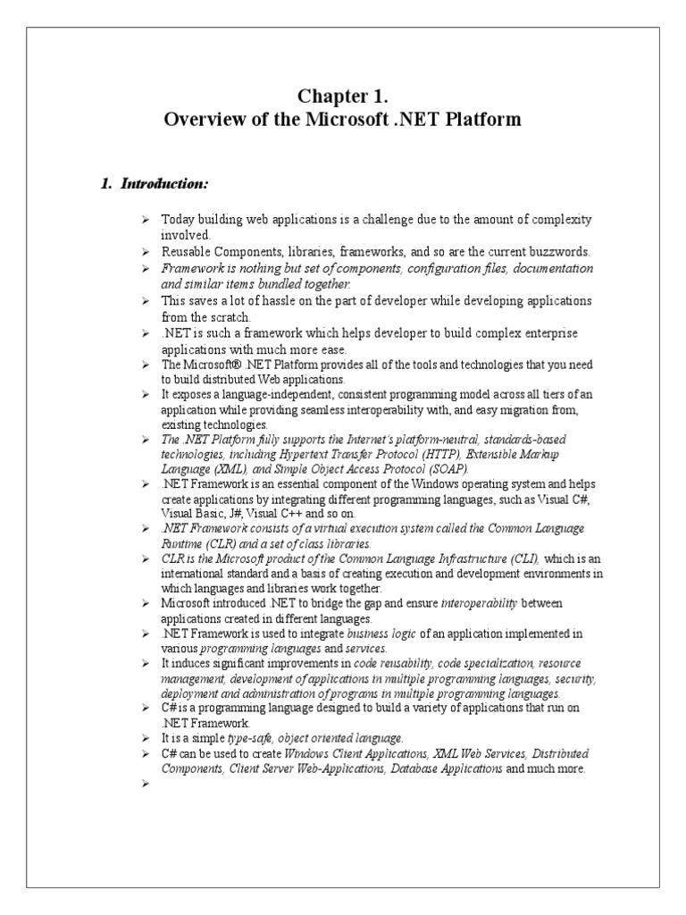 Overview of The Microsoft .NET Platform | PDF | Software Framework ...