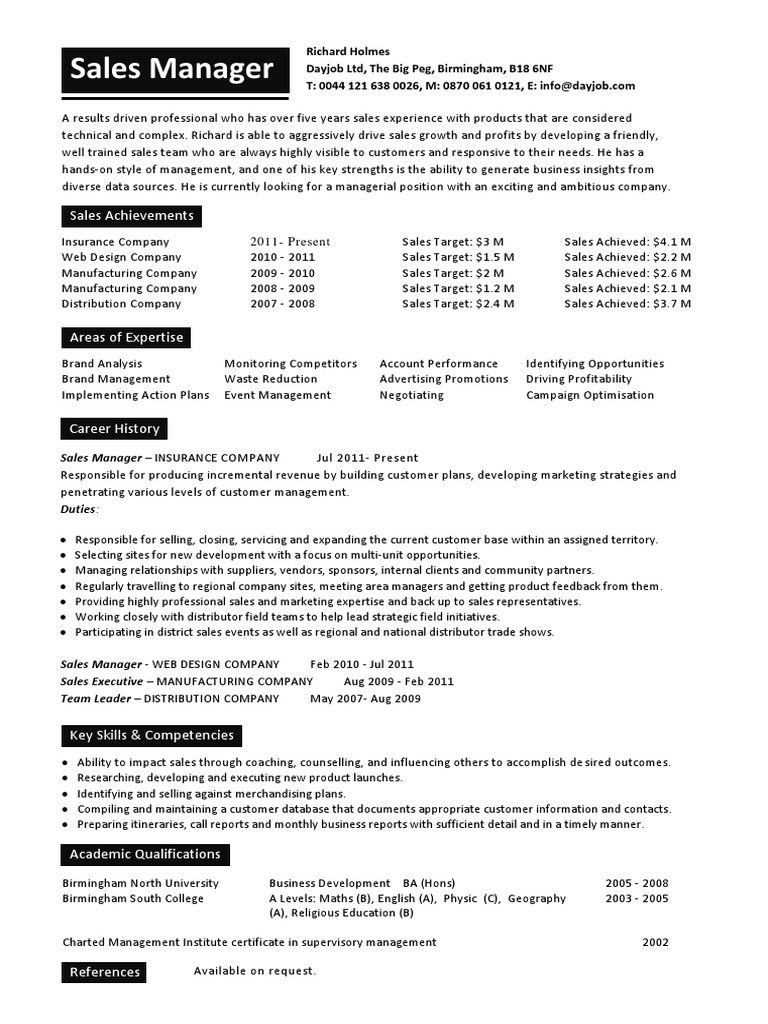 Sales Manager Resume Template 2 | PDF | Target Corporation | Sales