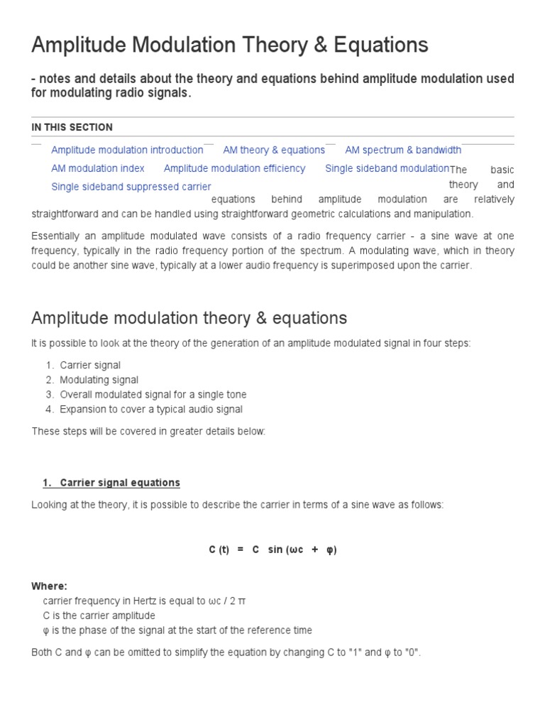 Amplitude Modulation AM - Theory & Equations - Radio-Electronics | PDF ...