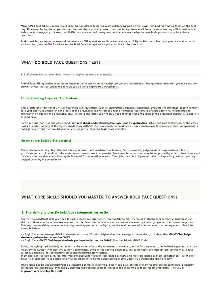 Mastering Bold Face GMAT Questions | PDF | Graduate Management ...