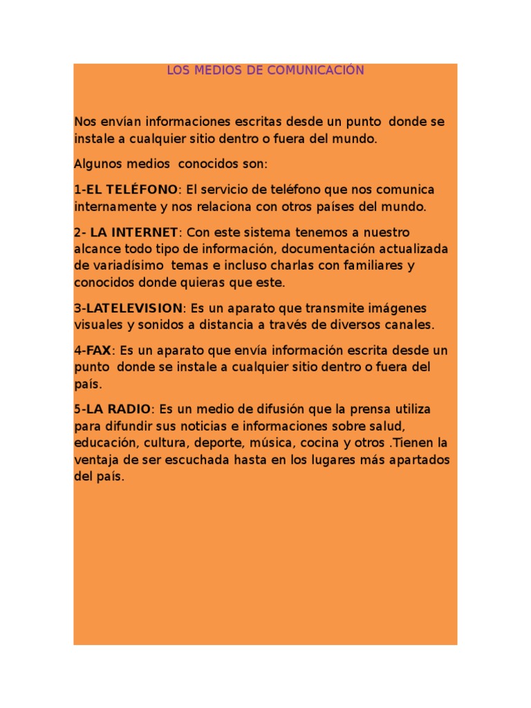 Los Medios de Comunicacin Kathia V Grado | PDF | Ciencias sociales ...