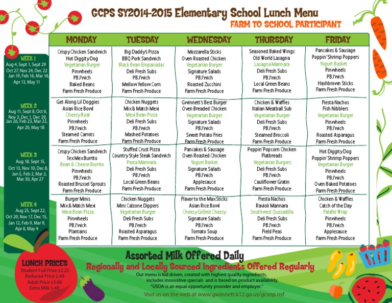 Gcps Elementary Menu Sy15 | PDF | Hamburgers | Delicatessen