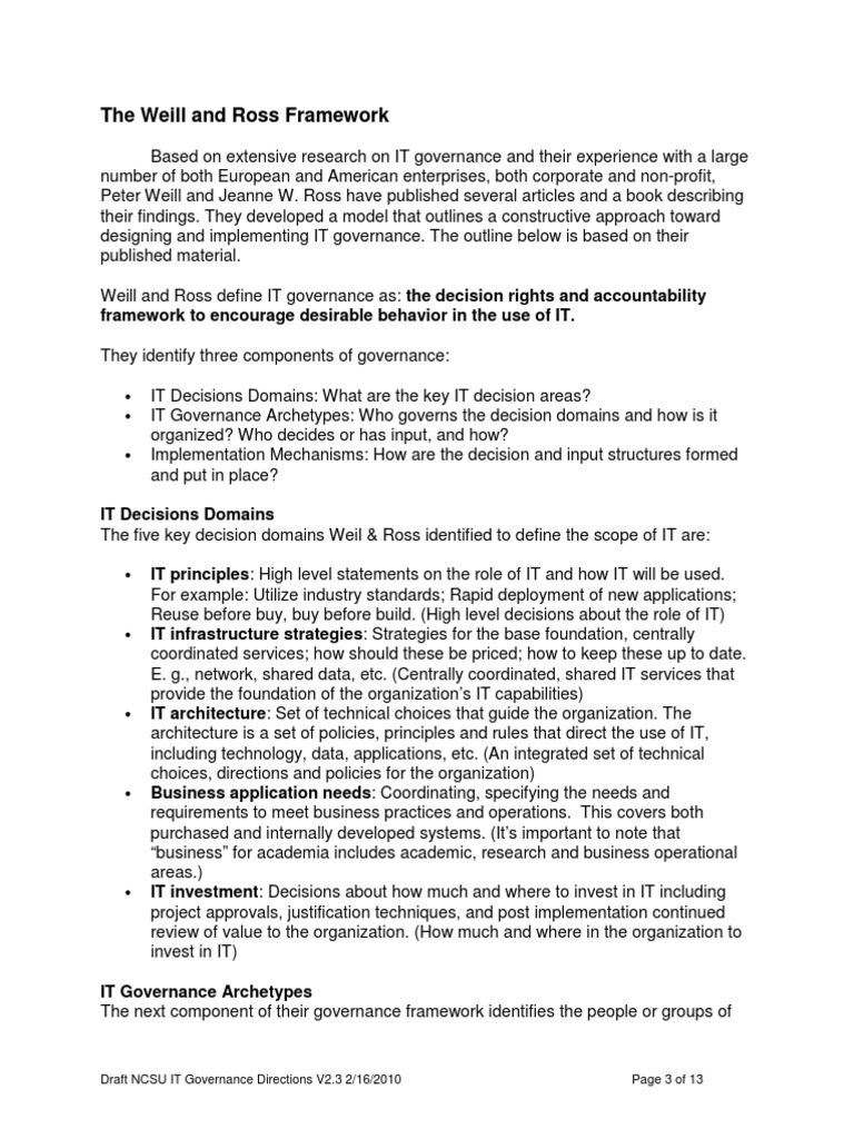 Weill and Ross IT Governance Framework | PDF | Governance | Chief ...