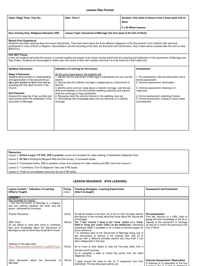 Gabrielle Edwards Lesson Plans | PDF | Sacraments | Wedding