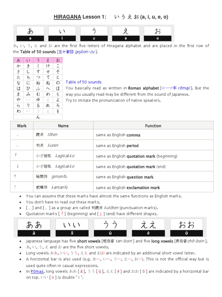 Hiragana Lesson 1 | PDF | Typefaces | Notation