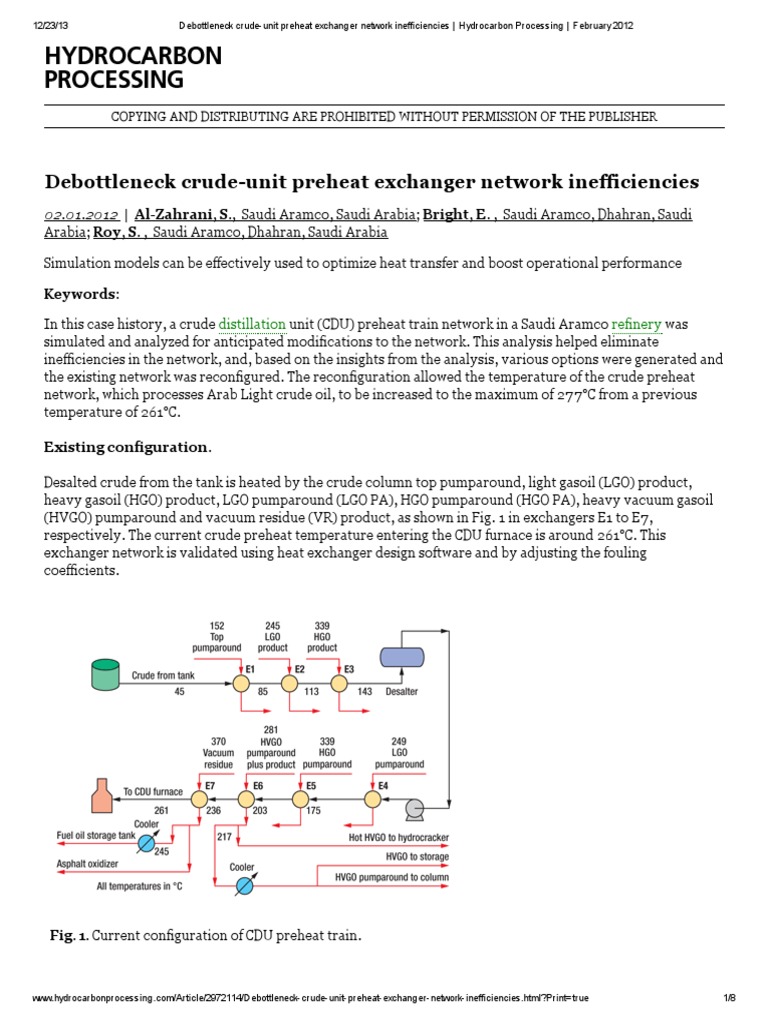 Debottleneck Crude-Unit Preheat Exchanger Network Inefficiencies ...