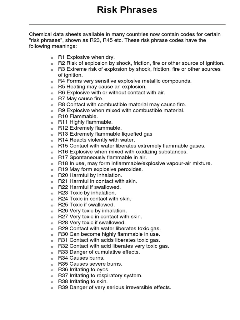 Risk Phrases | Download Free PDF | Explosive Material | Flammability
