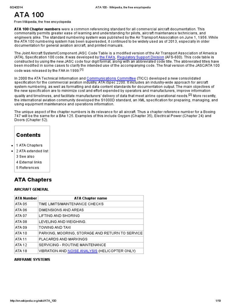 ATA 100 - Wikipedia, The Free Encyclopedia | Vehicle Parts | Aerospace
