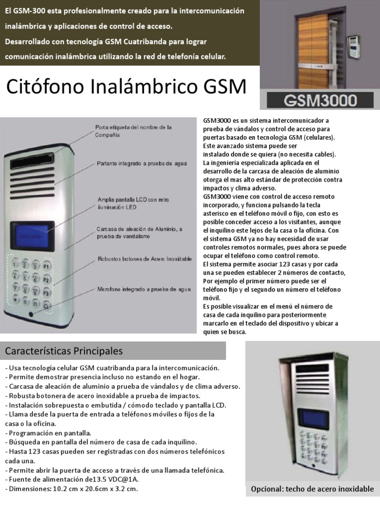 Citófono Inalámbrico GSM: Guía de Uso | PDF | Telefonía móvil | Gsm