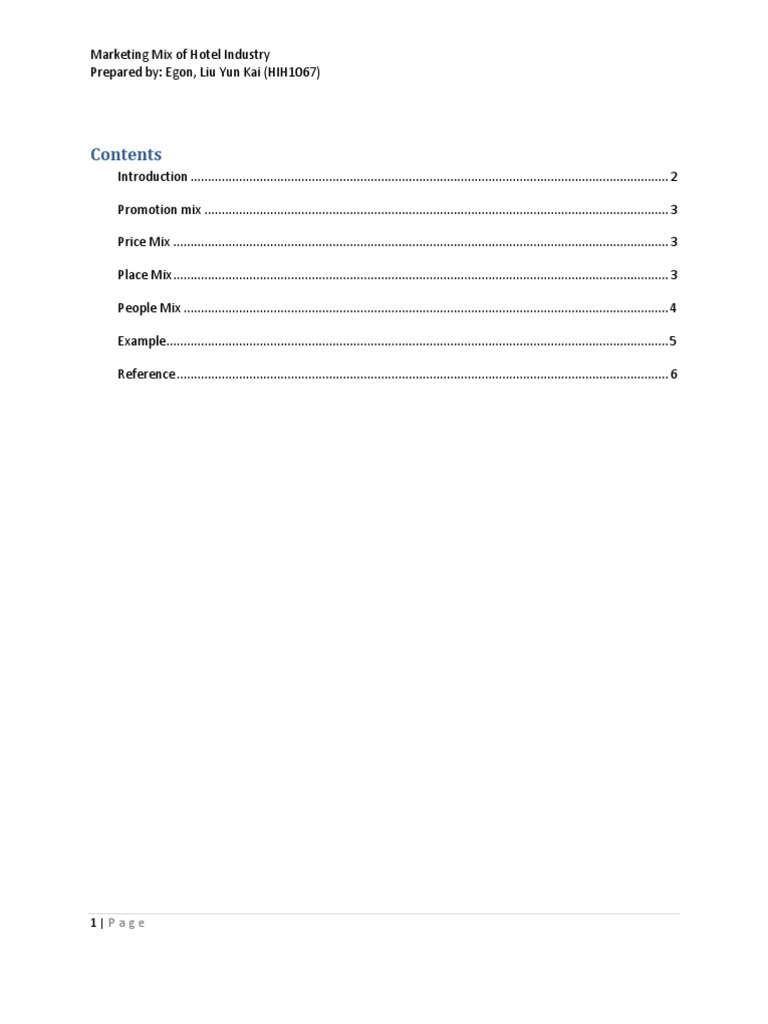 Hotel Industry Marketing Mix Overview | PDF | Hotel | Sales