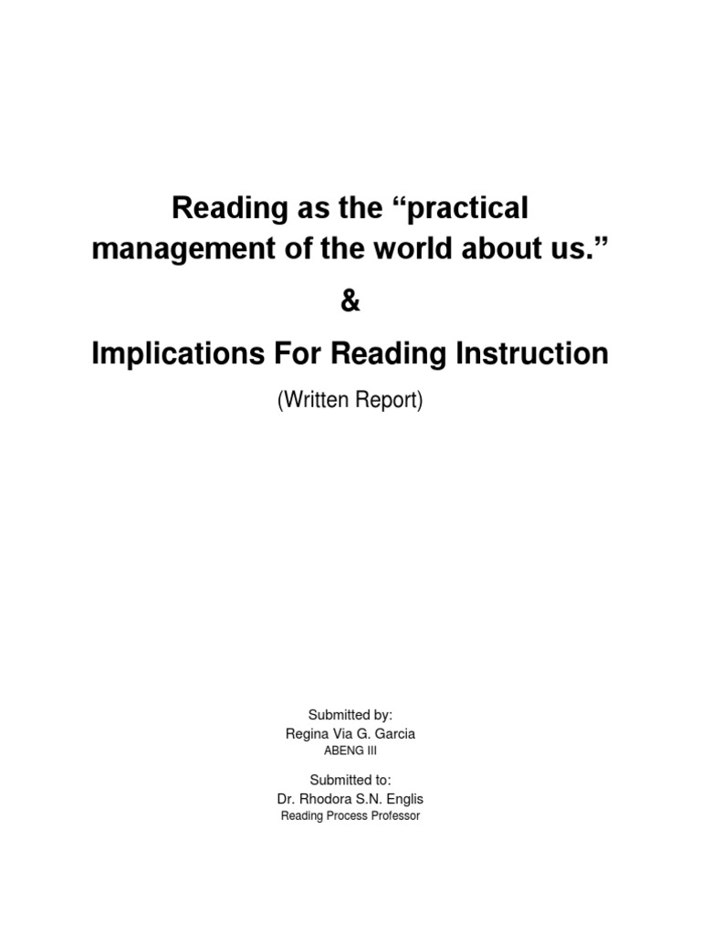 Reading As The "Practical Management of The World About Us ...