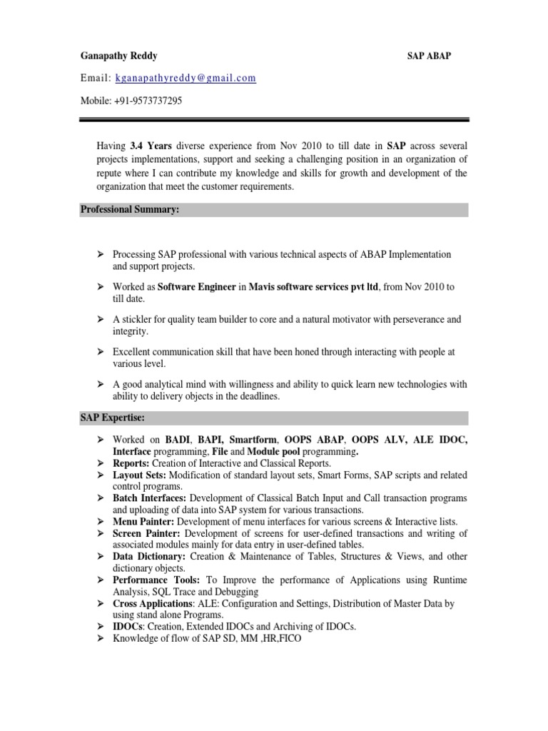Sap Resume | PDF | Computer Programming | Information Technology