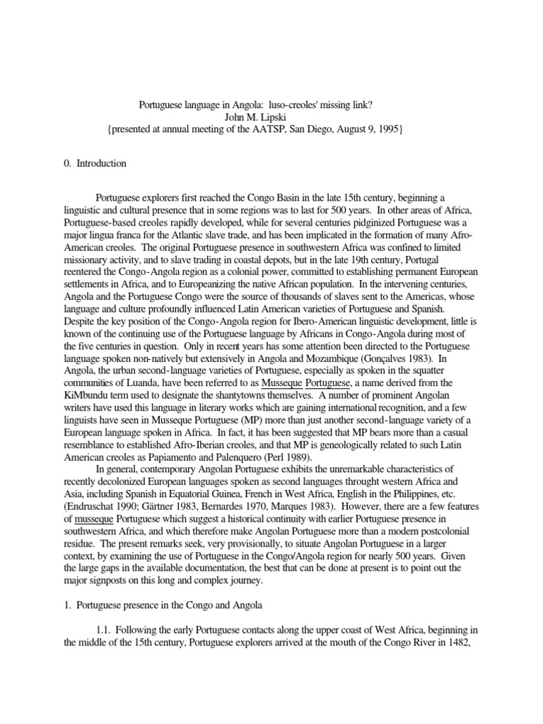 Portuguese Creole Link in Angola | PDF | Angola | Portugal