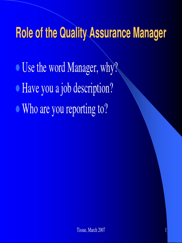 Quality Assurance Manager Role Overview | PDF | Quality Assurance ...