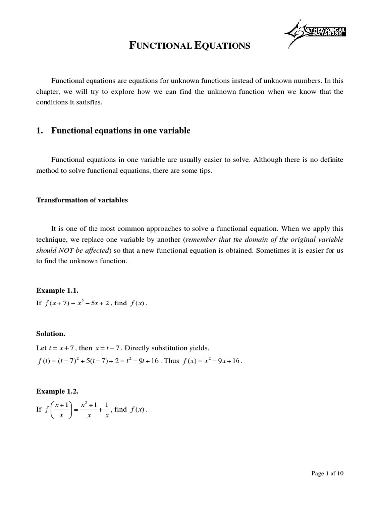 Functional Equations.. | Download Free PDF | Equations | Mathematical Objects