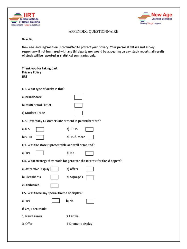 Retail Store Feedback Questionnaire | PDF | Art