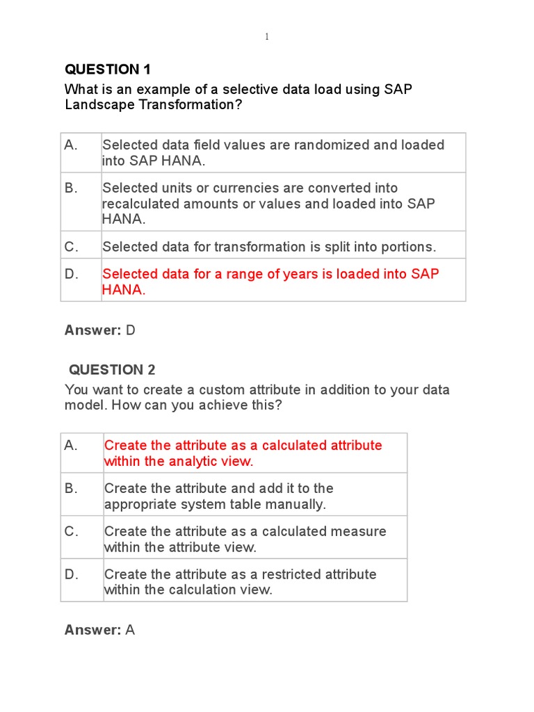 Hana Certification Questions | PDF | Computer Engineering | Computing