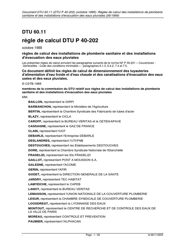 DTU 60 11 - Calcul Installation Plomberie | PDF | Plomberie | Tuyau
