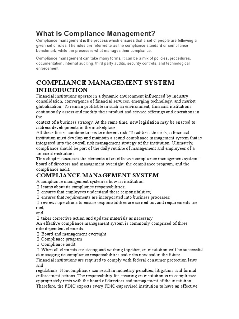Understanding Compliance Management Systems | PDF | Regulatory ...