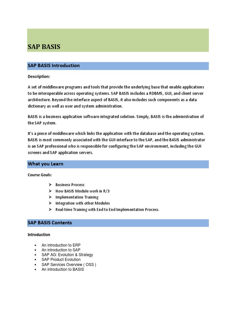 Sap Basis | PDF | Operating System | Sap Se