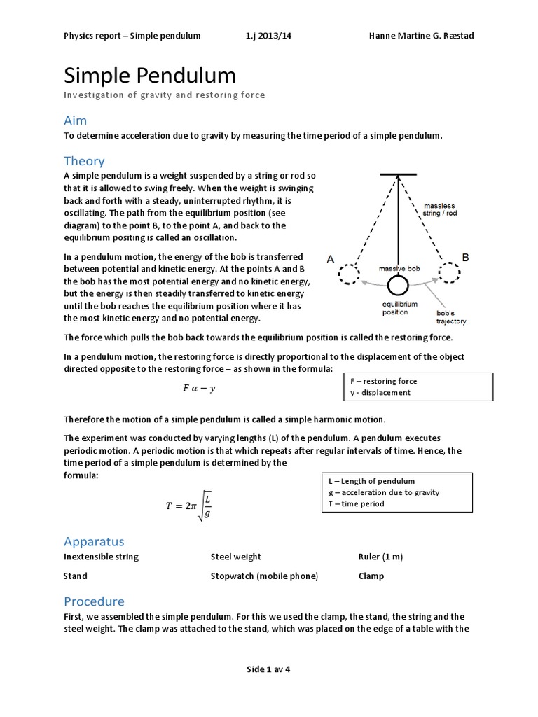 Physics Report - Simple Pendulum | PDF | Pendulum | Oscillation Physics Report - Simple Pendulum | PDF | Pendulum | Oscillation