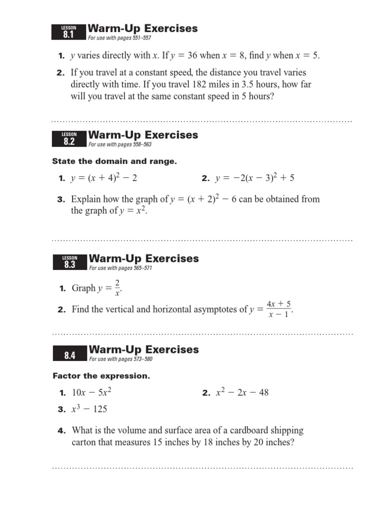 Chapter 8 Warm Ups Pdf