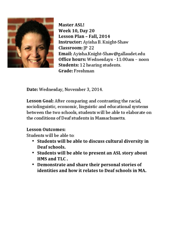 Master Asl Unit 9 Lesson Plan | PDF | Homework | Communication