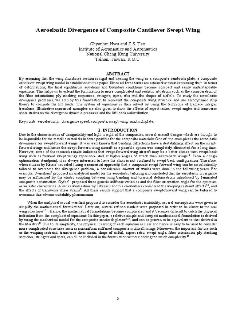 Aeroelastic Divergence of Composite Cantilever Swept Wing | PDF | Lift (Force) | Calculus Of ...