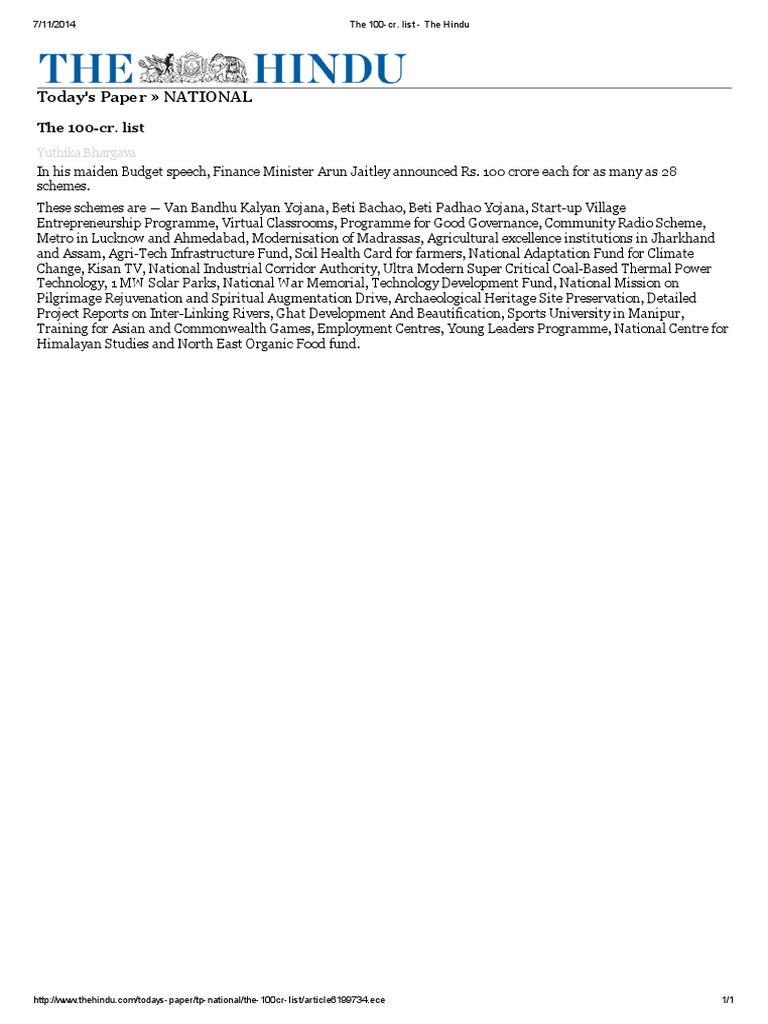 Arun Jaitley's 28 Rs. 100 Crore Schemes | PDF