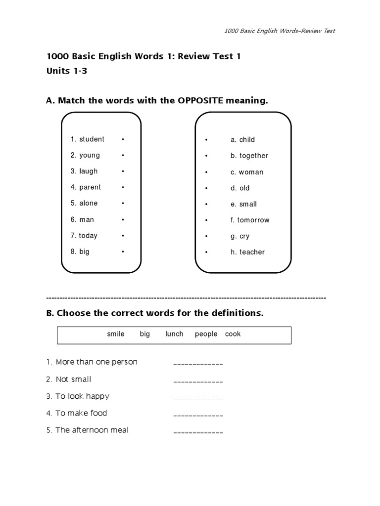 1000.basic - English.words.1 Tests | PDF | Meal | Foods