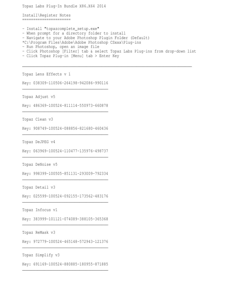 Keys Plugin Topaz Complete Collection 2014 | PDF