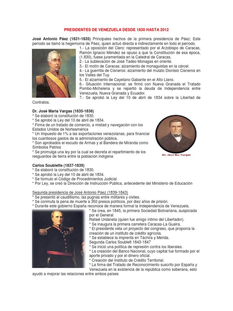 Presidents of Venezuela from 1830 to 2012: A Historical Overview of ...