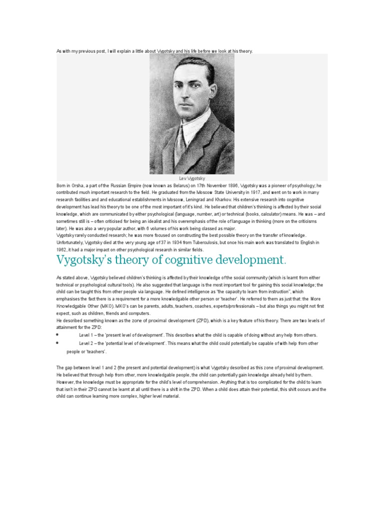 Understanding Vygotsky's Sociocultural Theory of Cognitive Development ...