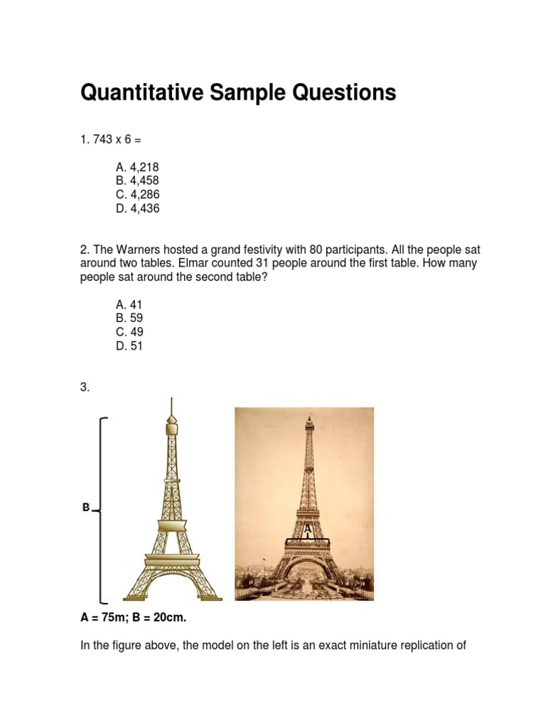 Quantitative Sample Questions: A 75m B 20cm | PDF | Teaching Mathematics