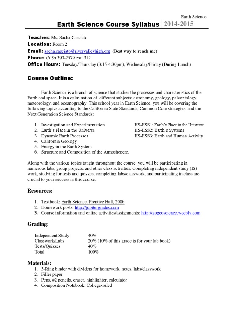Earth Science Syllabus 2014-15 | PDF | Parent | Relationships