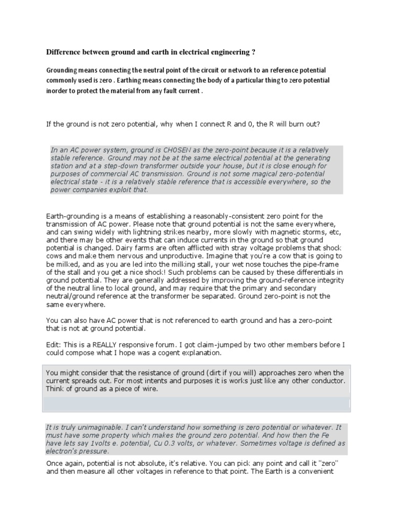 Difference Between Ground and Earth in Electrical Engineering ? | PDF ...