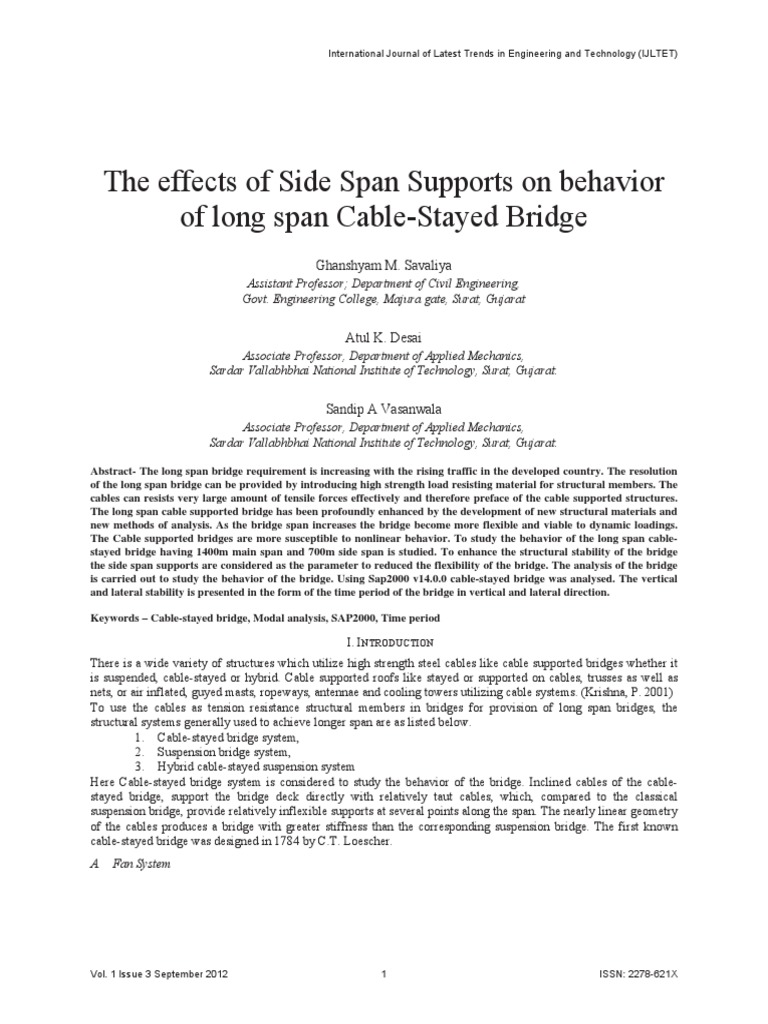 The Effects of Side Span Supports On Behavior of Long Span Cable-Stayed ...
